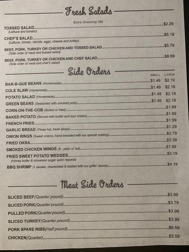 Menu at Smokey's BBQ, Pensacola, Pensacola Blvd