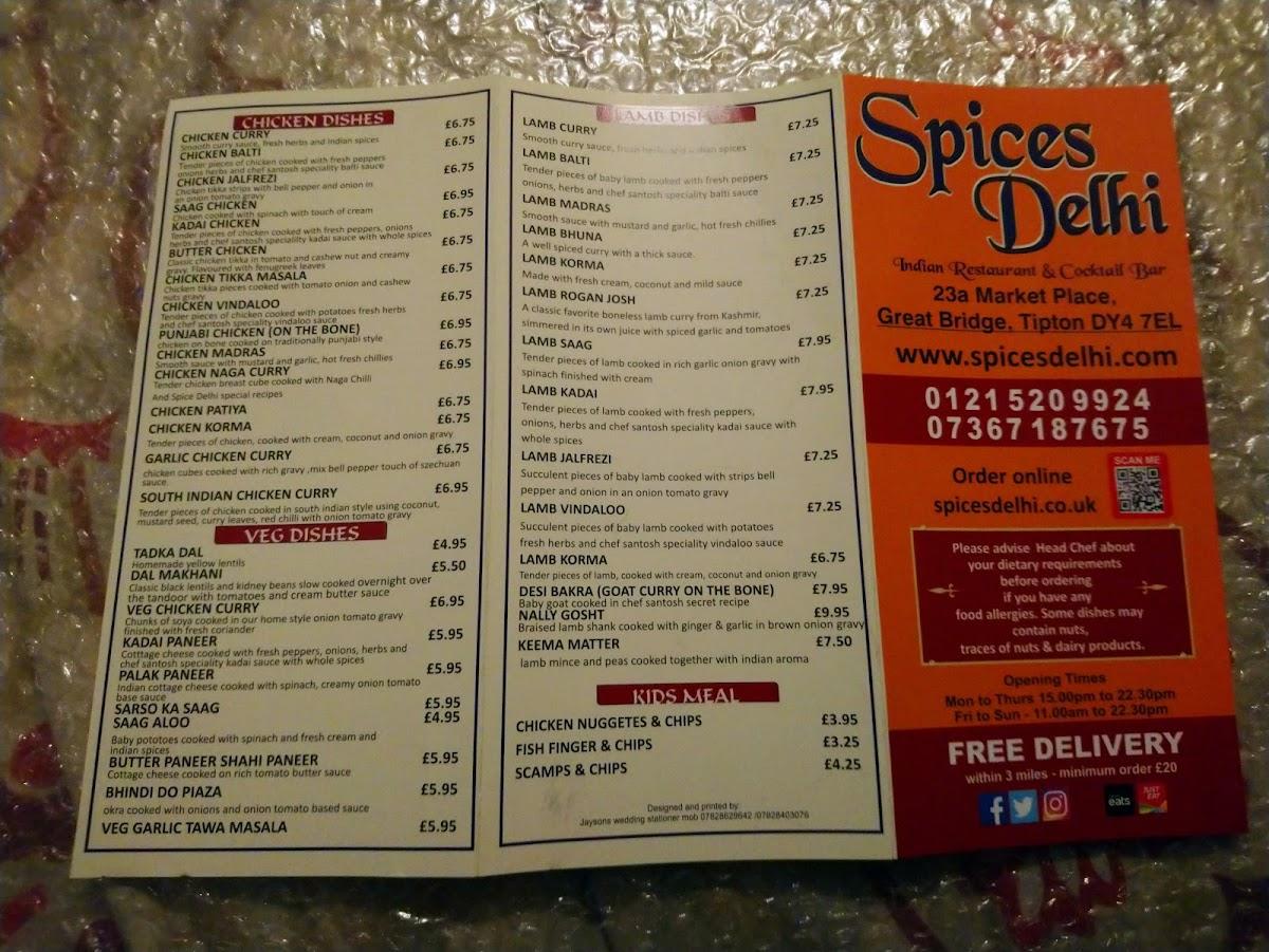 Menu at Spices Delhi fast food, Tipton