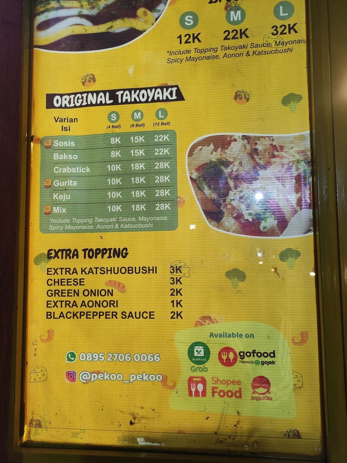 Menu at Takoyaki Pekoo Pekoo - Taman Siswa, Yogyakarta