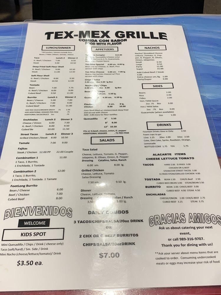 Menu at Tex-Mex Grille restaurant, Bay City, 401 Center Ave