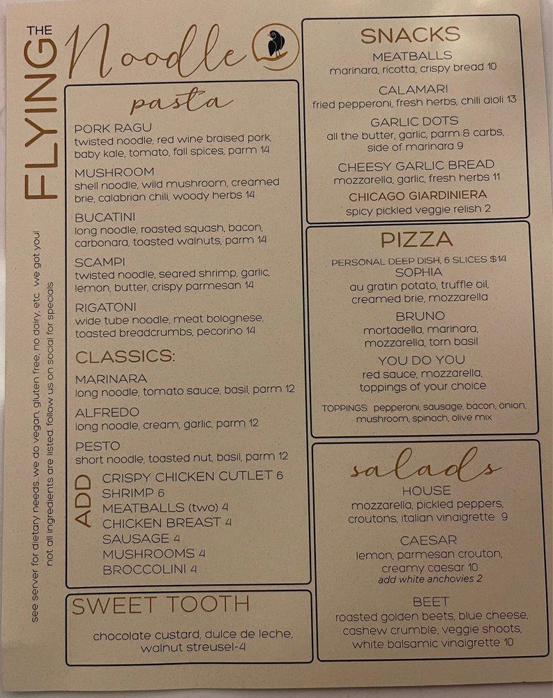 Menu at The Flying Noodle - Italian Pasta House pub & bar, Traverse City