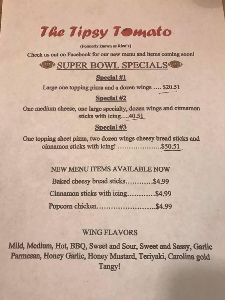 Menu at The Tipsy Tomato restaurant, Norwood