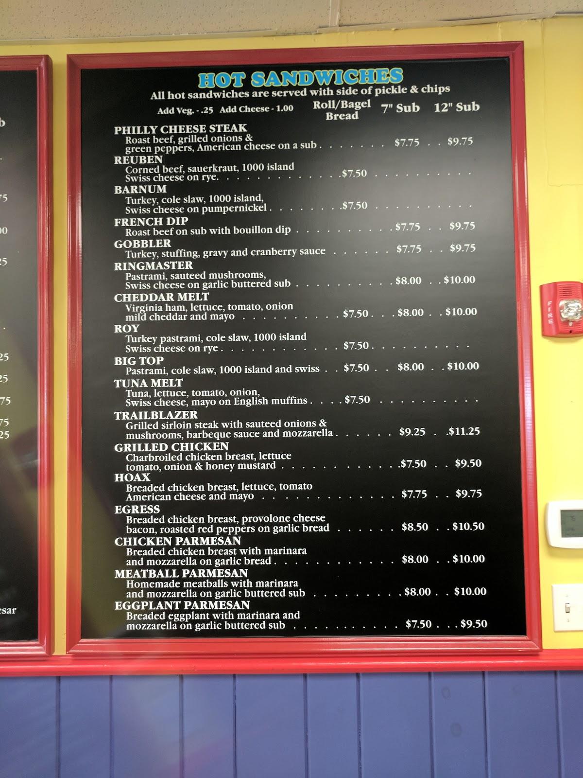 Menu at Big Top Delicatessen restaurant, Brunswick