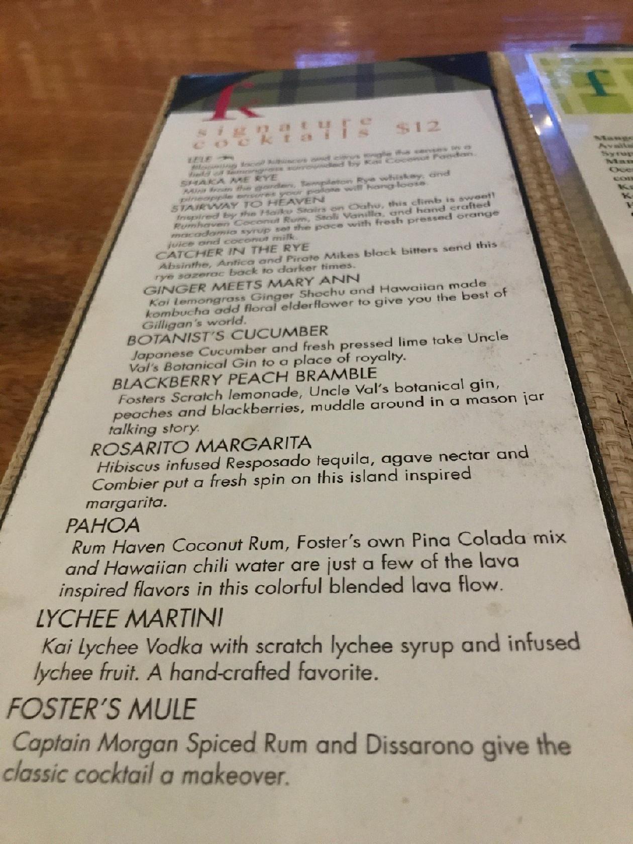 Menu at Foster's Kitchen Kona pub & bar, Kailua-Kona