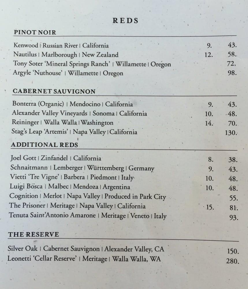 Menu at High West Saloon pub & bar, Park City