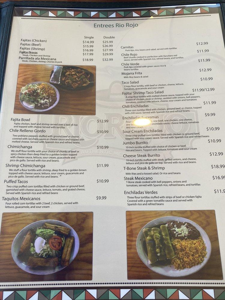 Menu at Rio Rojo Authentic Mexican Food restaurant, Alexandria