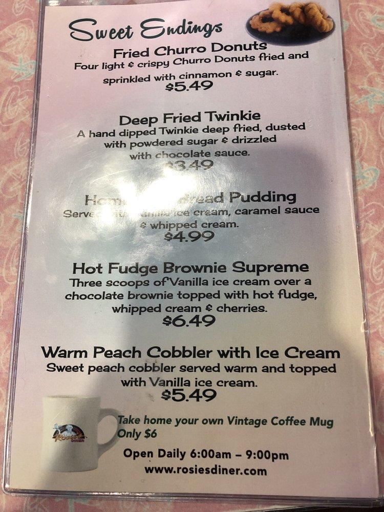 Menu at Rosie's Diner Aurora cafe, Aurora