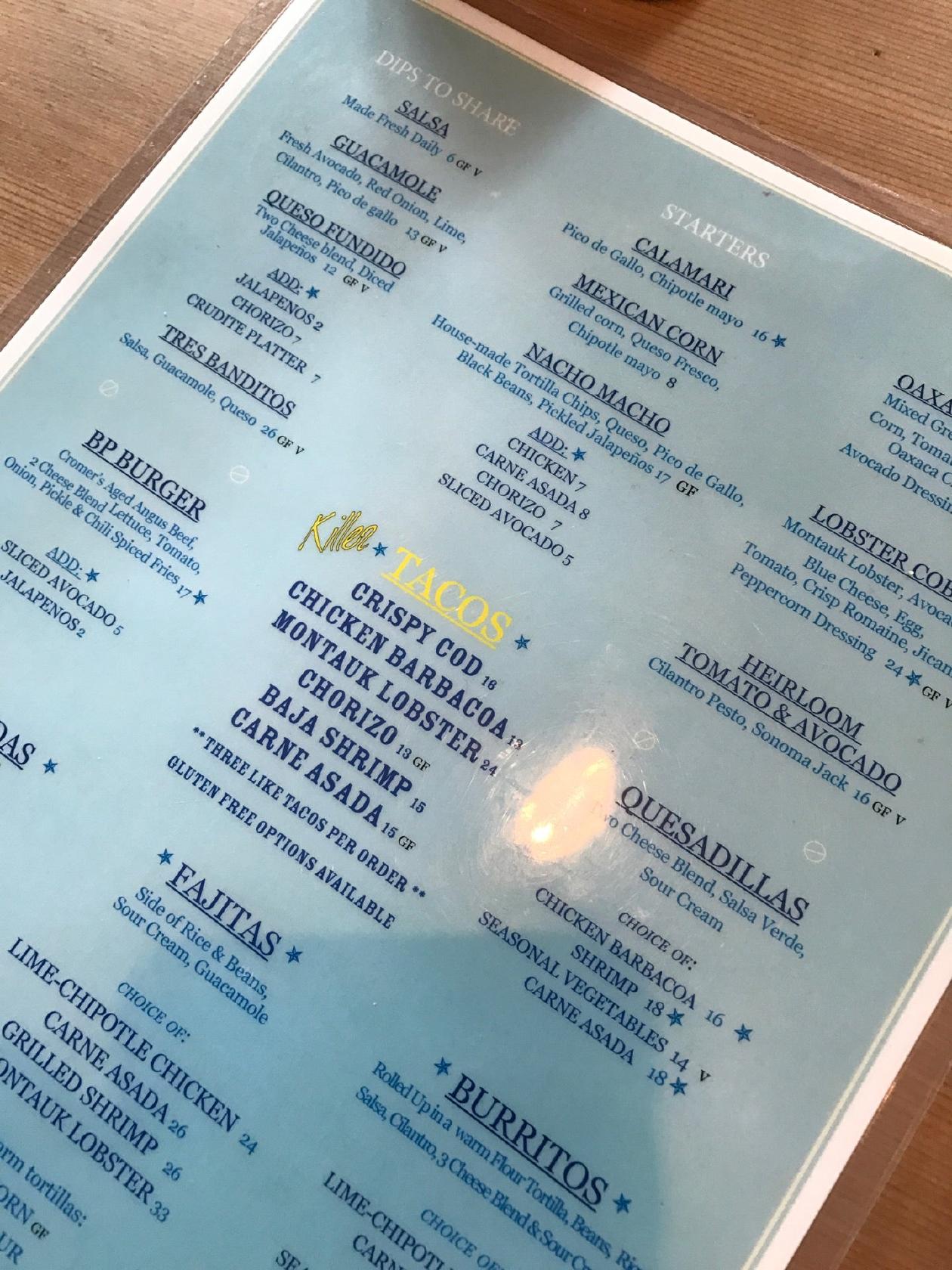 Menu at Blue Parrot pub & bar, East Hampton