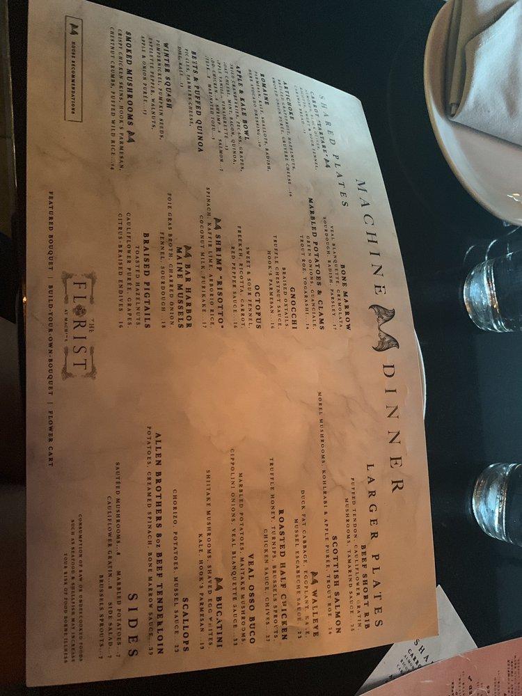 Carta del pub y bar Machine: Engineered Dining & Drink, Chicago