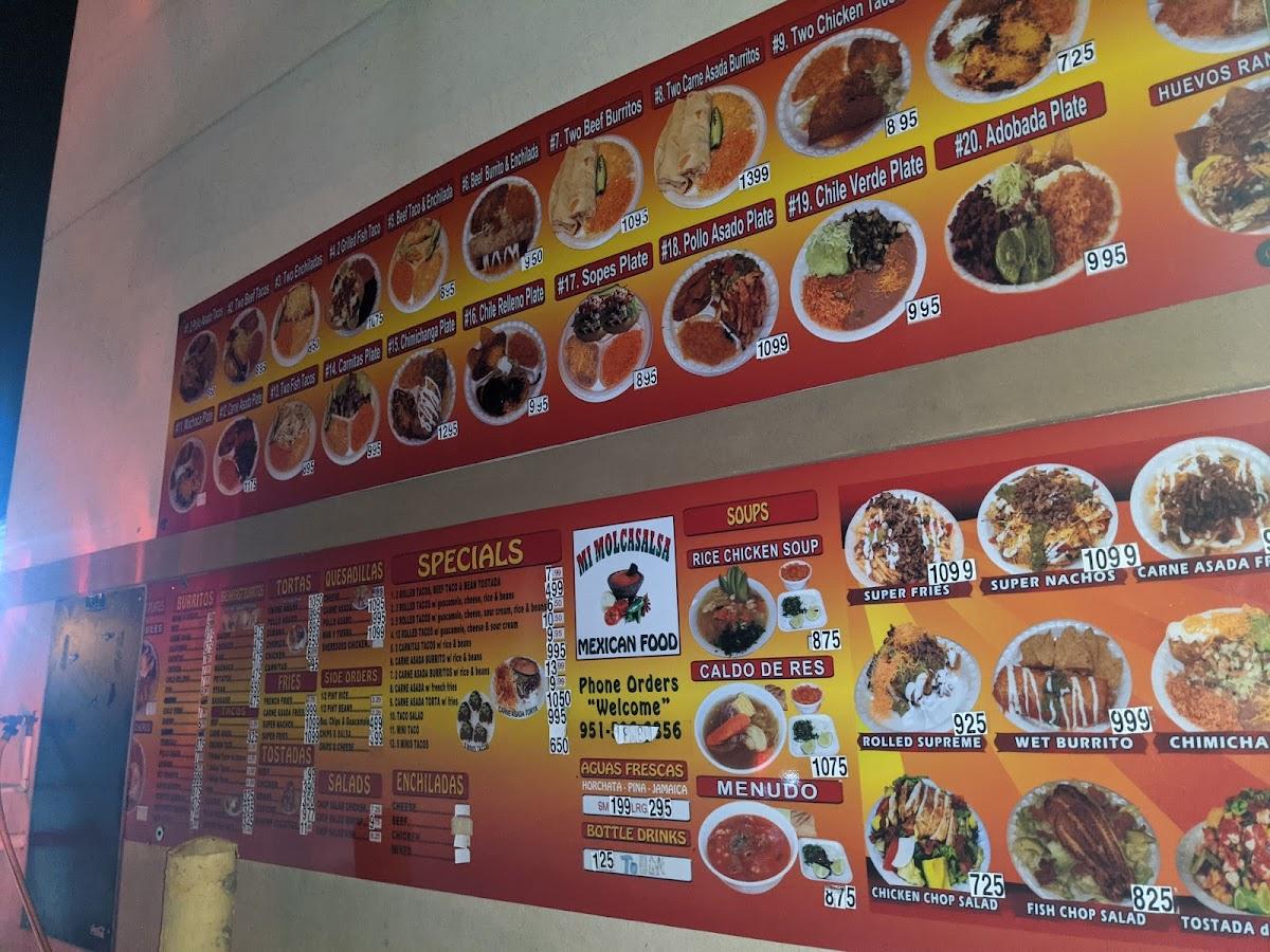 Carta del restaurante Mi Molcasalsa Taco Shop, Hitchcock