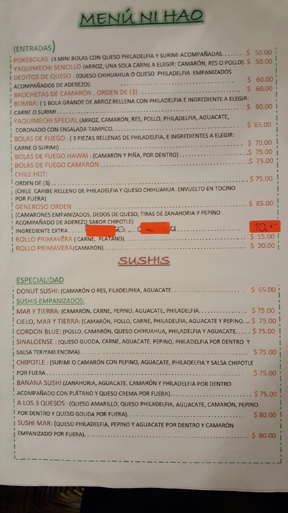 Menu at Ni Hao Comida China Y Sushis restaurant, Tepic