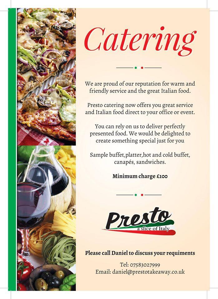 Menu at Presto Takeaway pizzeria, Mablethorpe