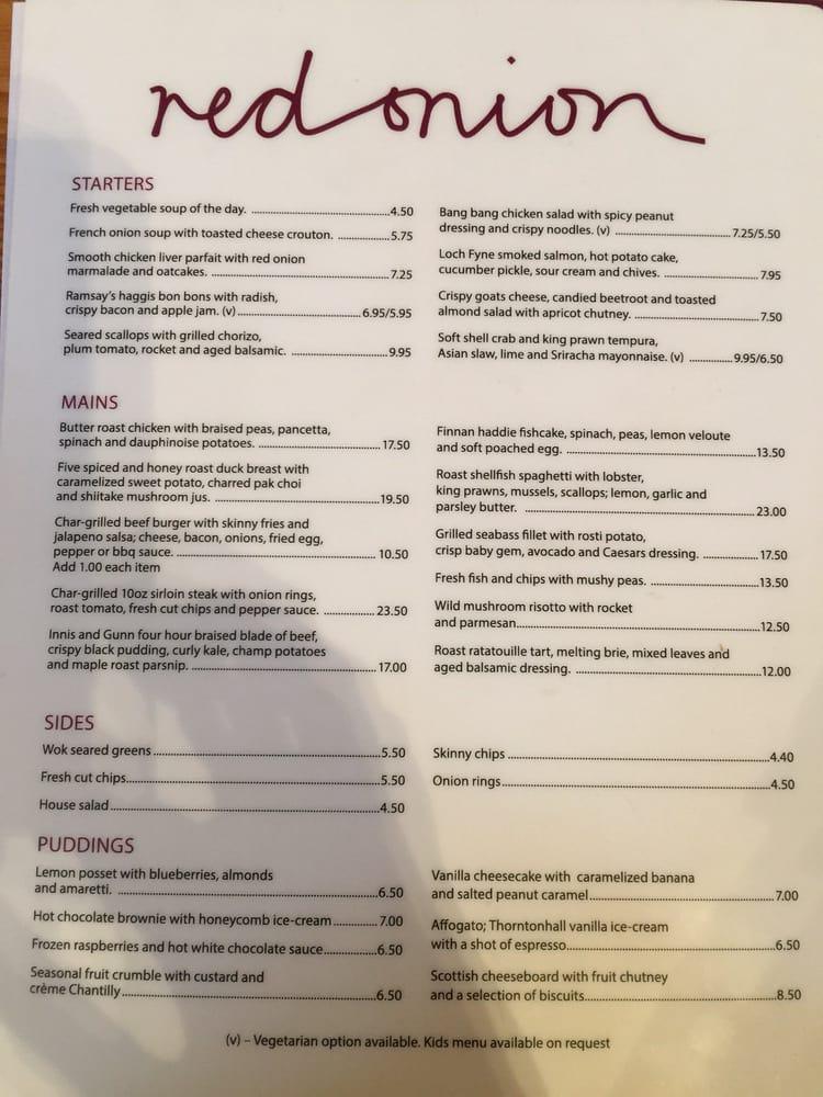Menu at Red Onion pub & bar, Glasgow