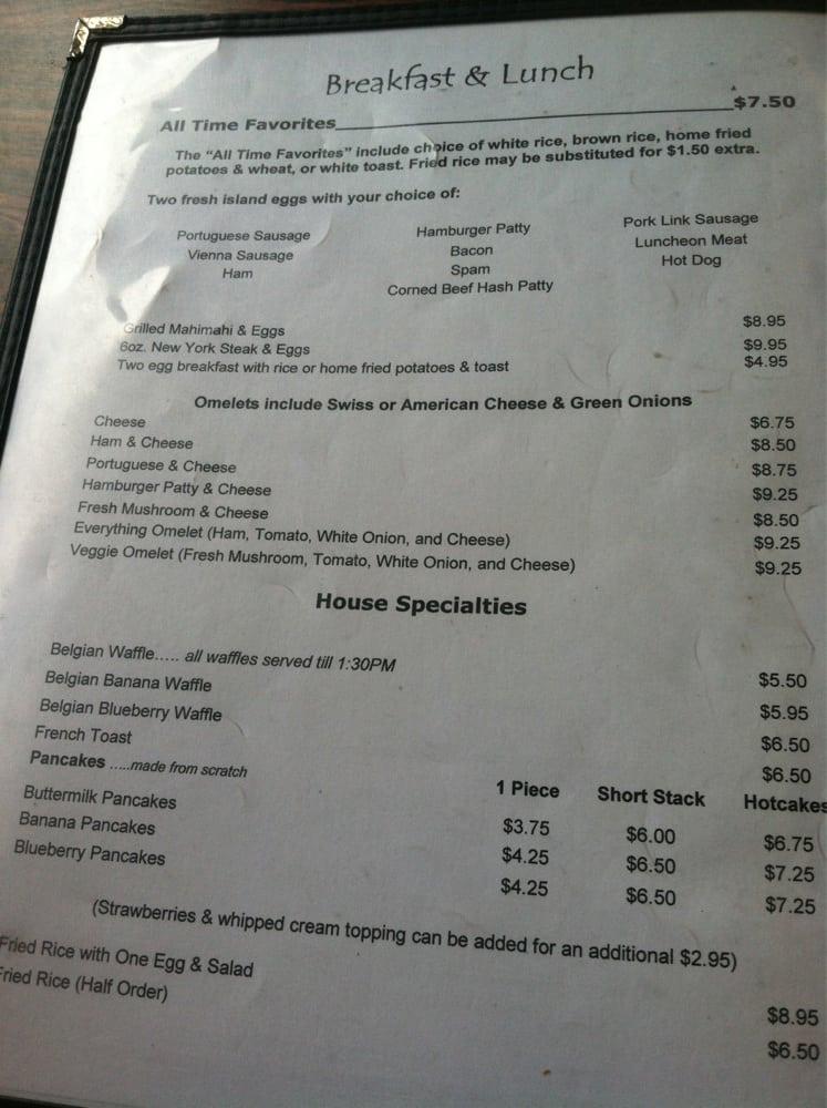 Menu at Times Coffee Shop Kailua restaurant, Kailua, 153 Hamakua Dr Ste A