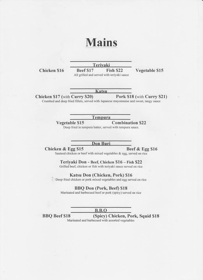 Menu at Yusu Japanese Restaurant, Ettalong Beach