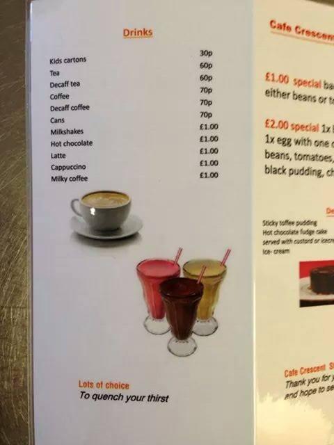 Menu at cafe crescent, Coventry