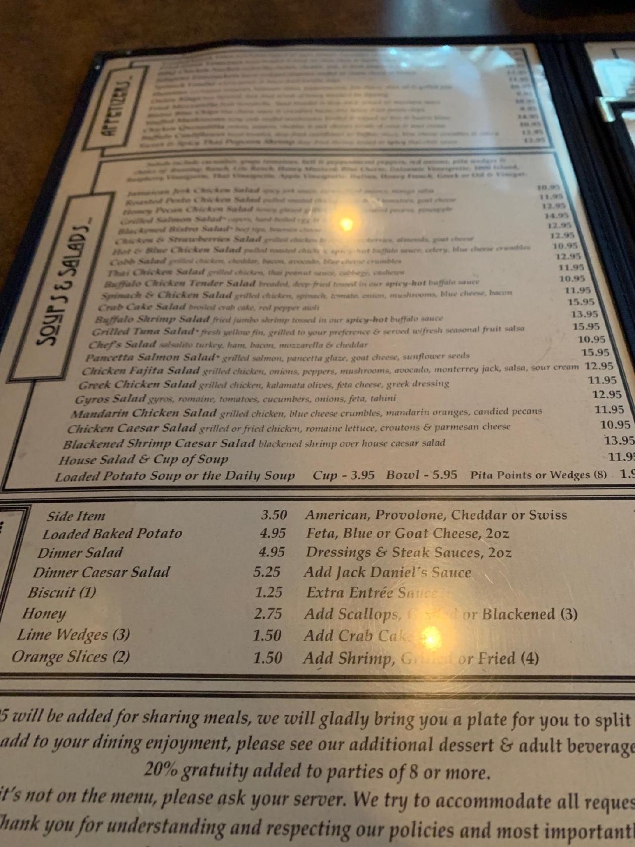 Menu at Adams Bistro steakhouse, Greenville