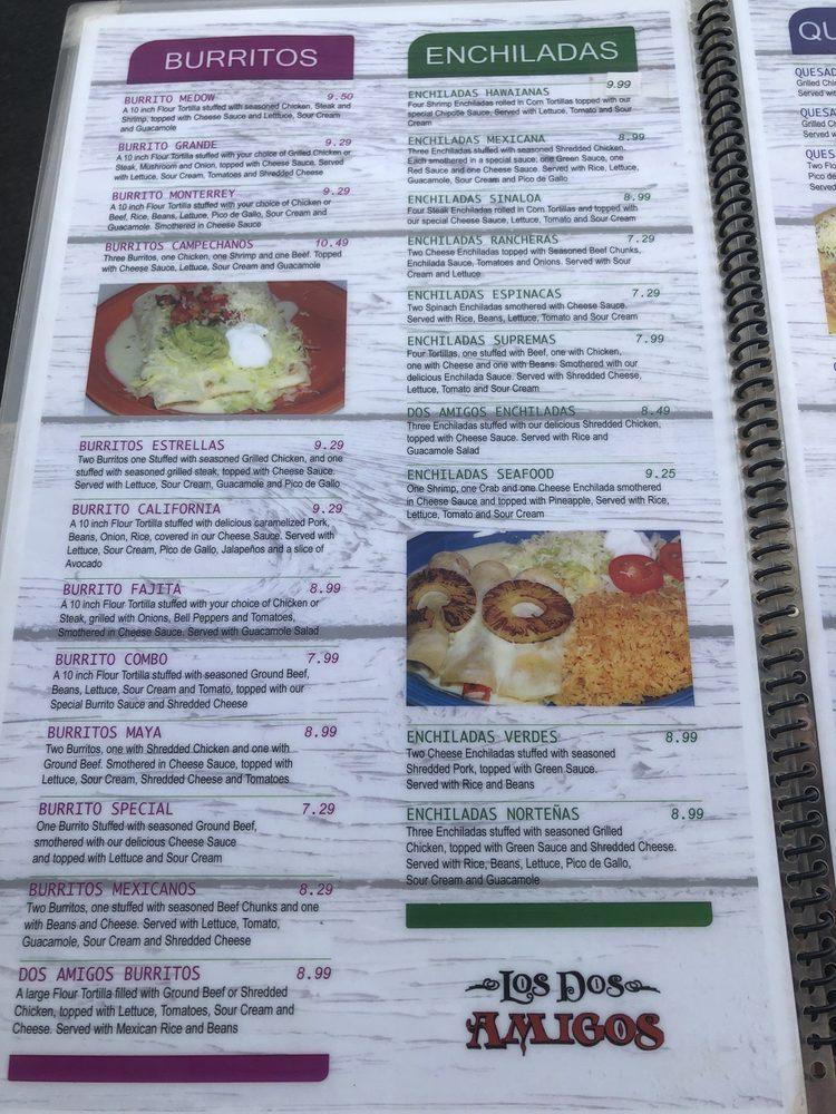 Menu at Los Dos Amigos restaurant, Miami
