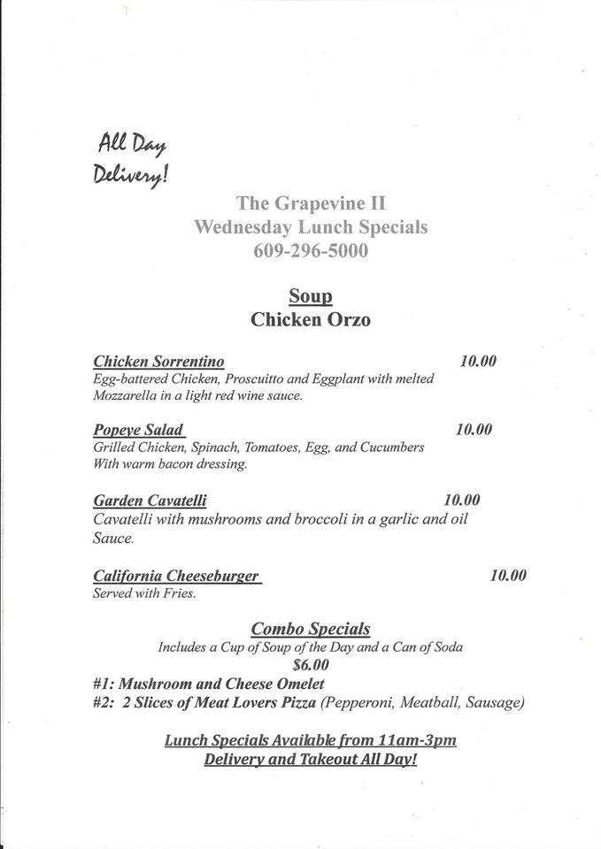 Menu at The Grapevine restaurant, Tuckerton