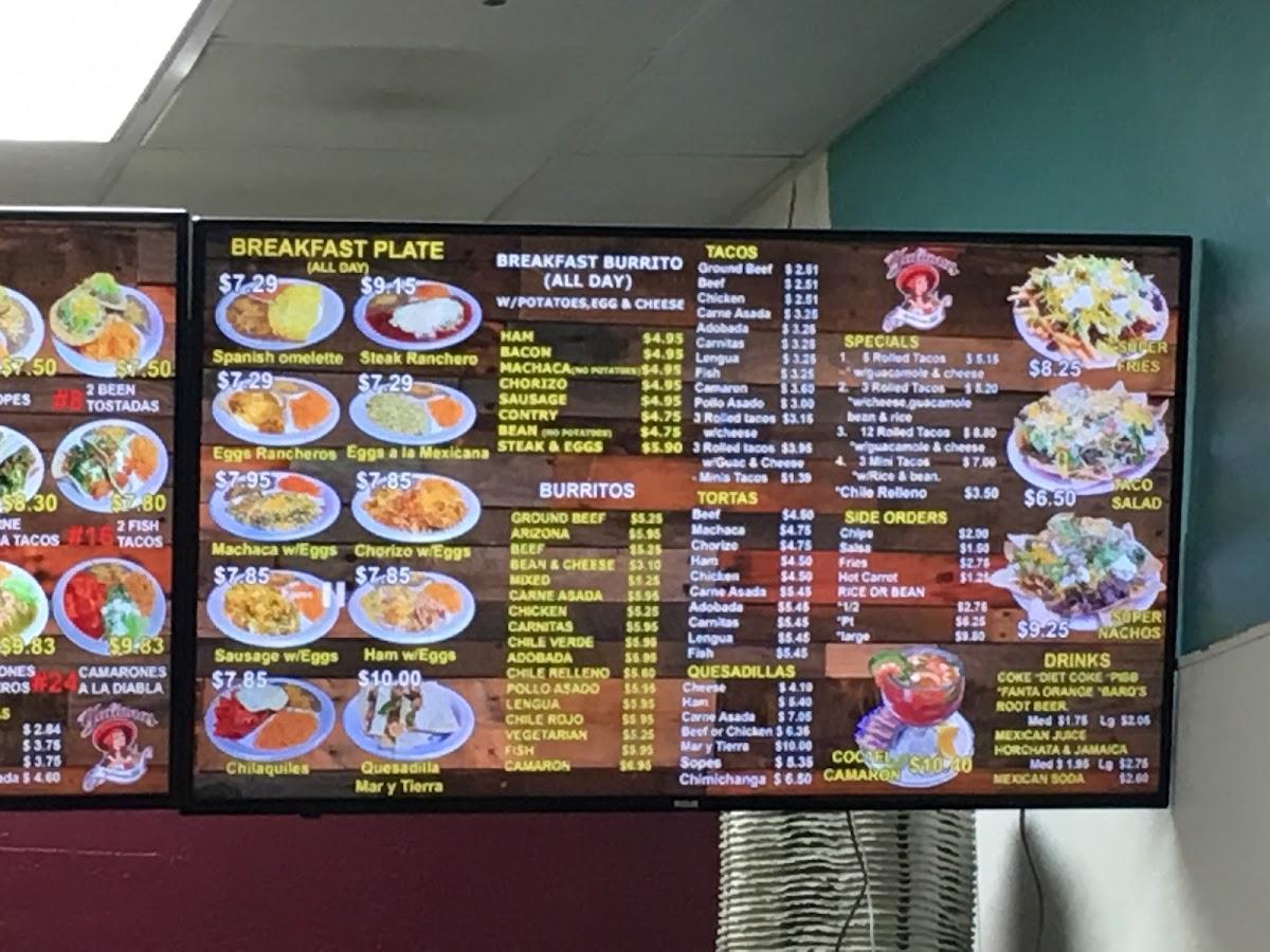 Menu at Yuliana's mexican food restaurant, Gilbert