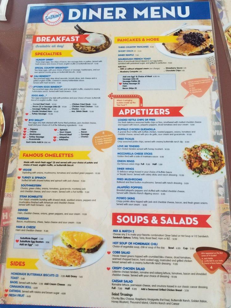 Carta del restaurante 5 & Diner, Phoenix, W Northern Ave