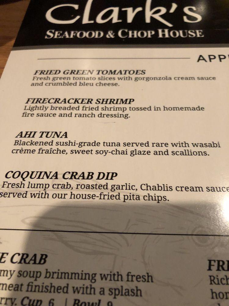 Menu at Clark's Seafood & Chop House pub & bar, Little River