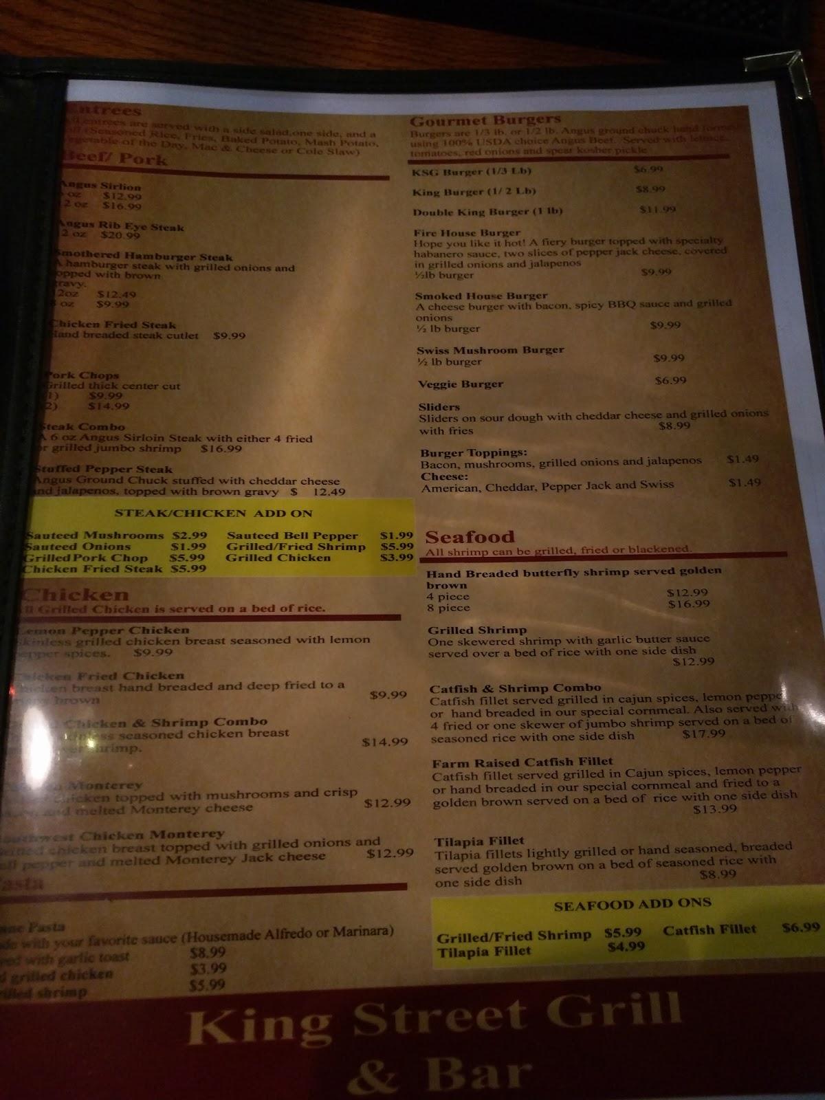 Menu at King Street Grill pub & bar, Alice