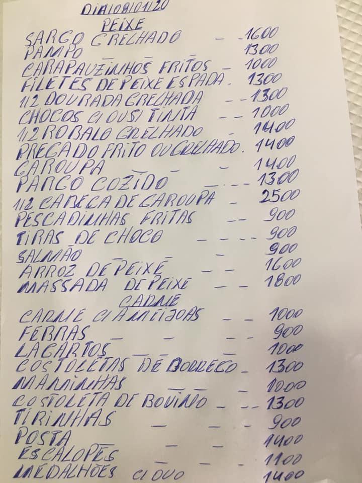Menu at O Sem Nome restaurant, Lisbon