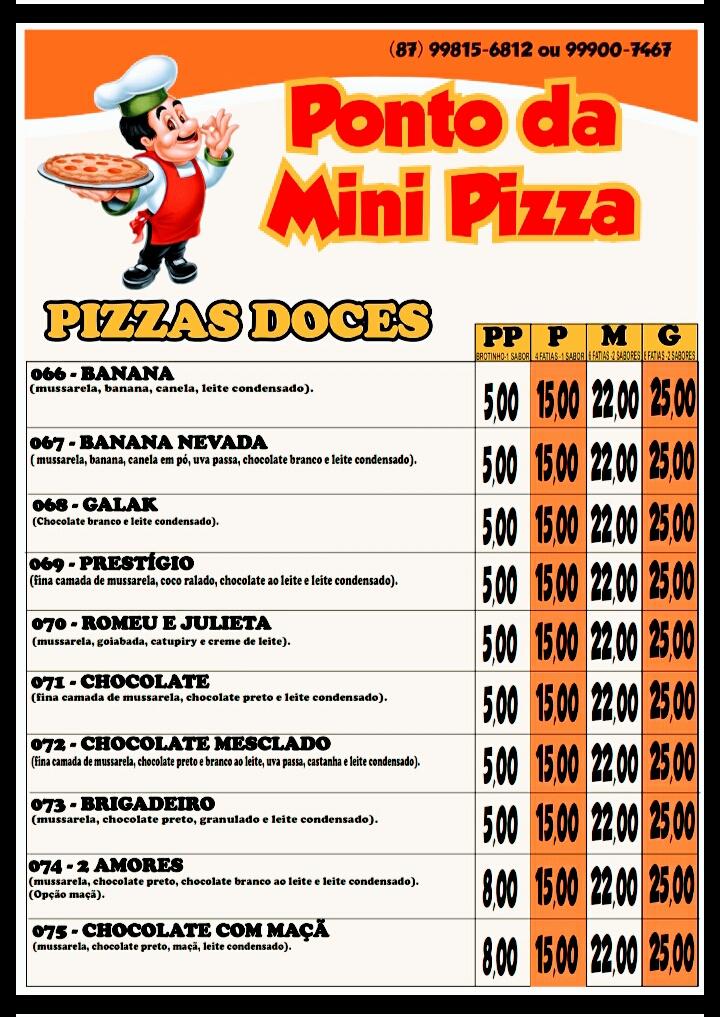 Menu em Ponto da míni pizza pizzaria, Águas Belas