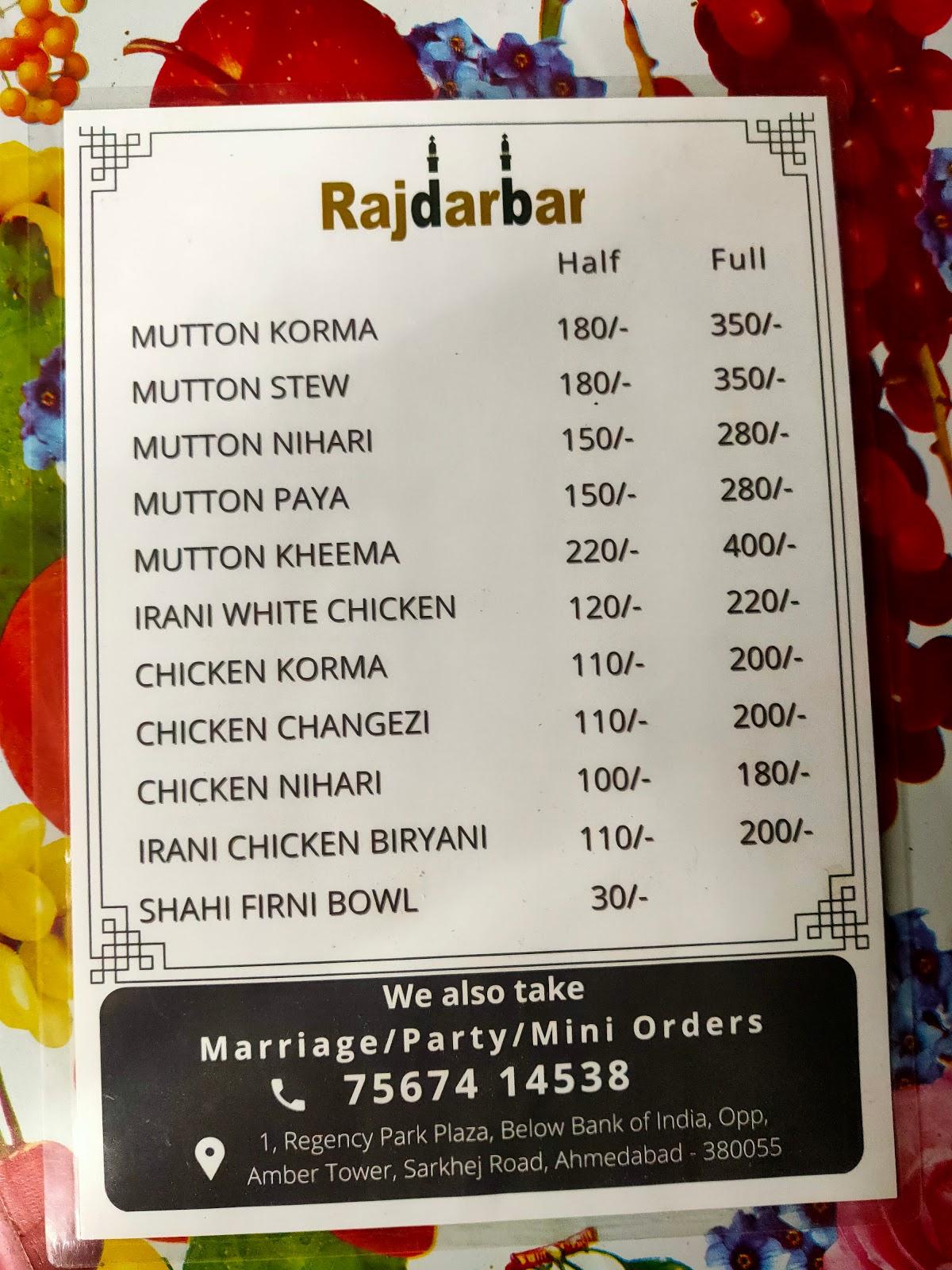 Menu at Rajdarbar Caterers and Special Nihari and Paya, Ahmedabad
