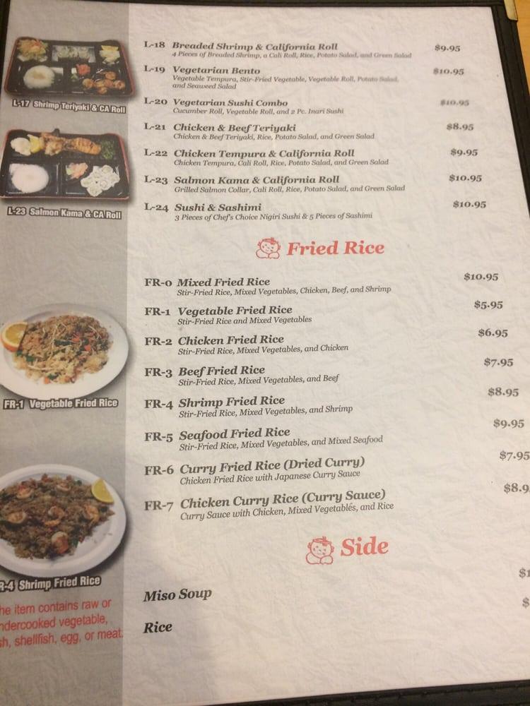 Menu at Sachiko Sushi restaurant, Tucson, N Wilmot Rd