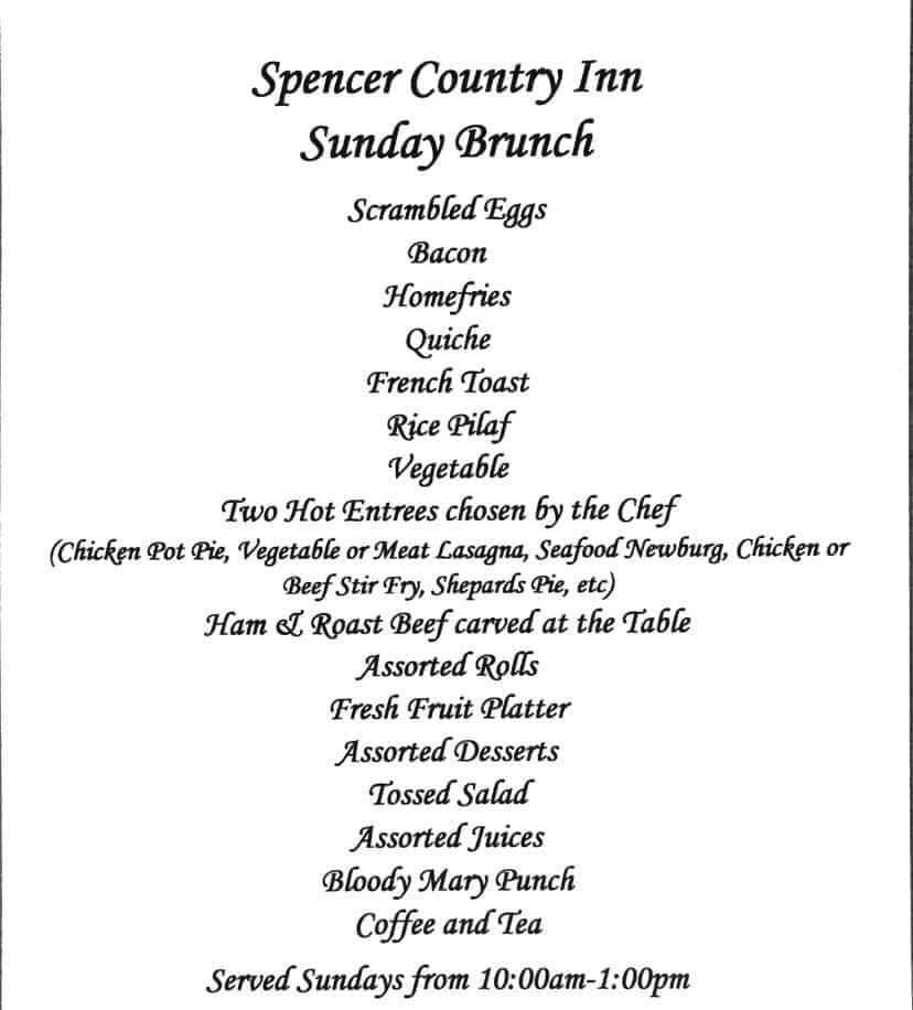 Menu at Spencer Country Inn pub & bar, Spencer, 500 Main St