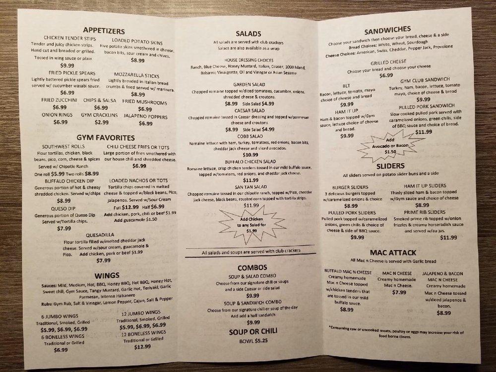 Menu at The Gym Grill and Bar, Queen Creek