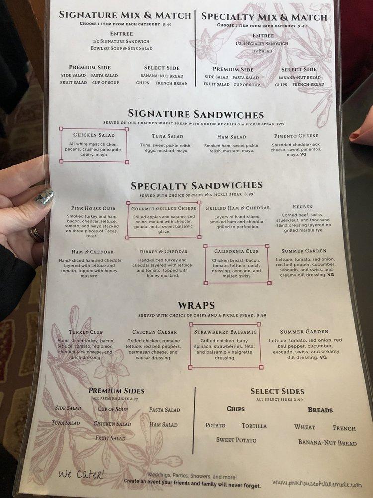 Menu at The Pink House restaurant, Claremore