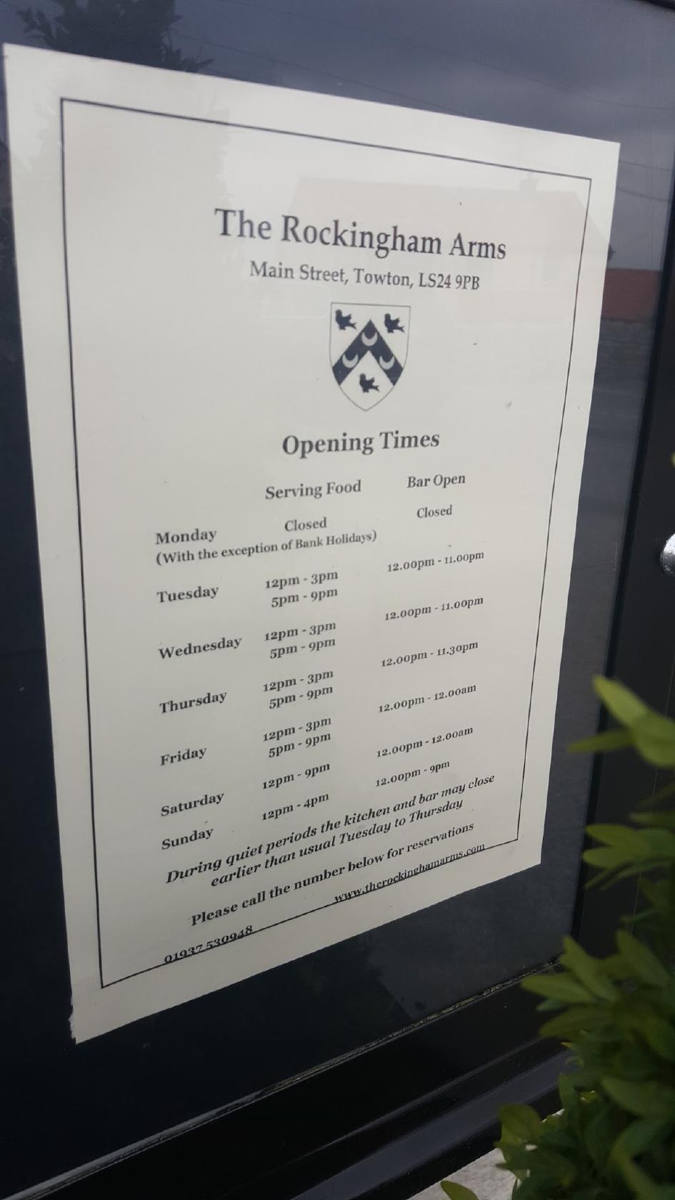 Menu at The Rockingham Arms pub & bar, Tadcaster