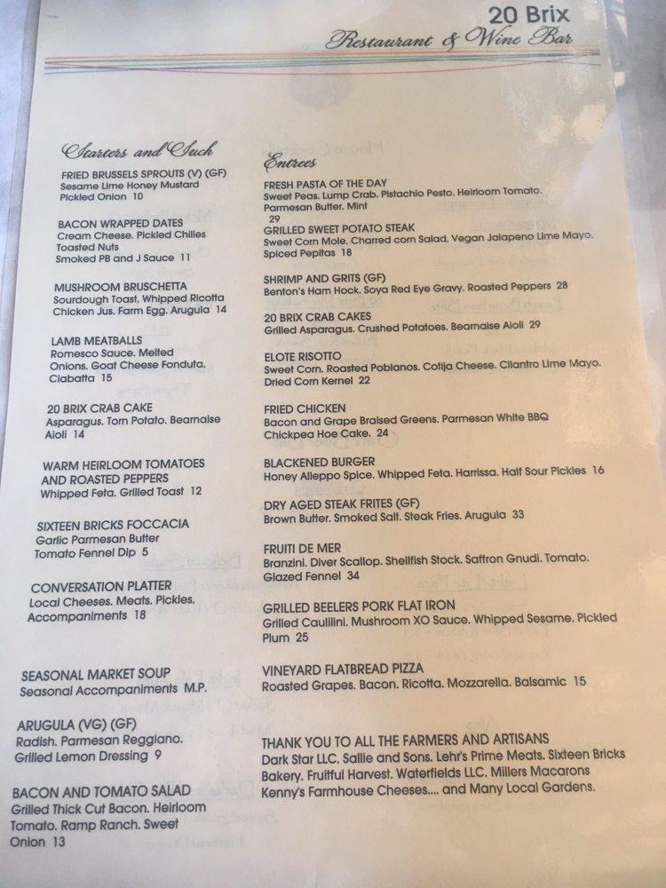 Menu at 20 Brix pub & bar, Milford, 101 Main St