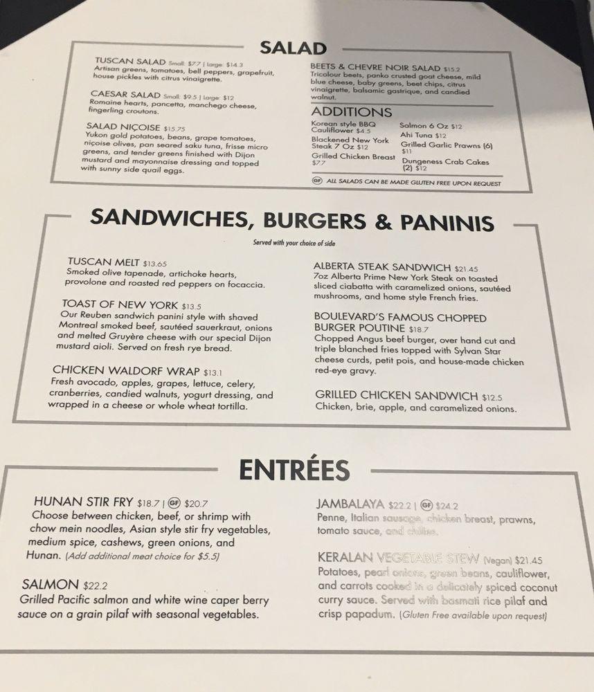 Menu at Boulevard Restaurant and Lounge, Red Deer