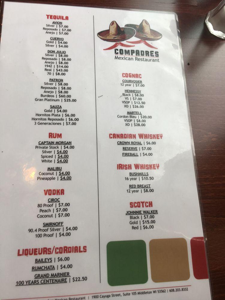 Menu at Compadres Mexican Restaurant, Middleton