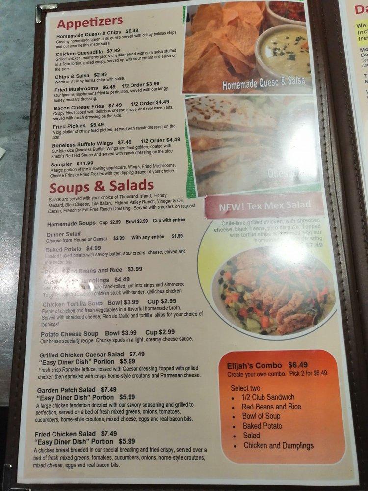 Menu at Elijah's Cafe, Jasper, 201 W Gibson St