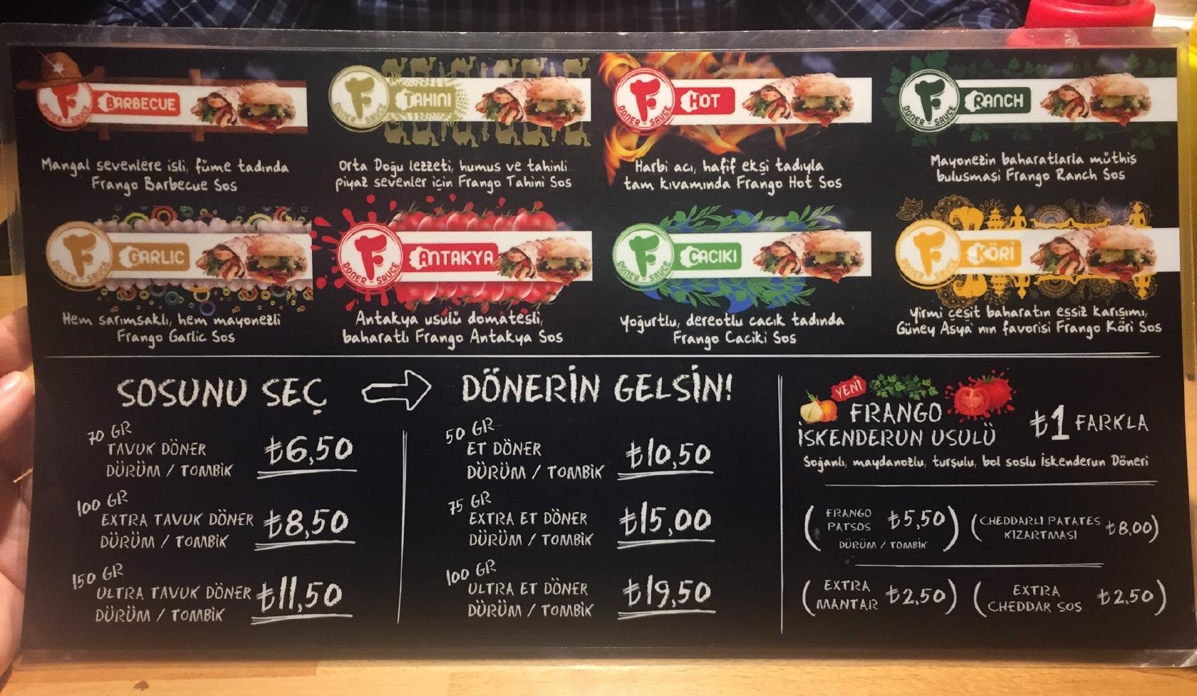 Menu at Frango, Istanbul, 5