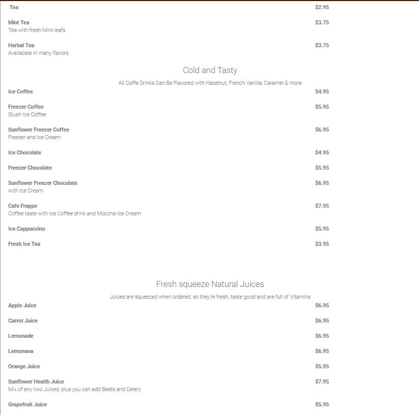 Menu at Sunflower Cafe- Lawrence, Lawrence
