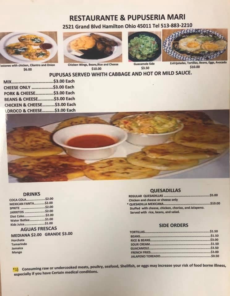 Menu at Restaurant Y Pupuseria Mari, Hamilton