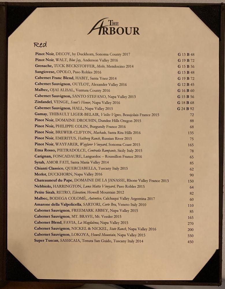Menu at The Arbour pub & bar, Pasadena
