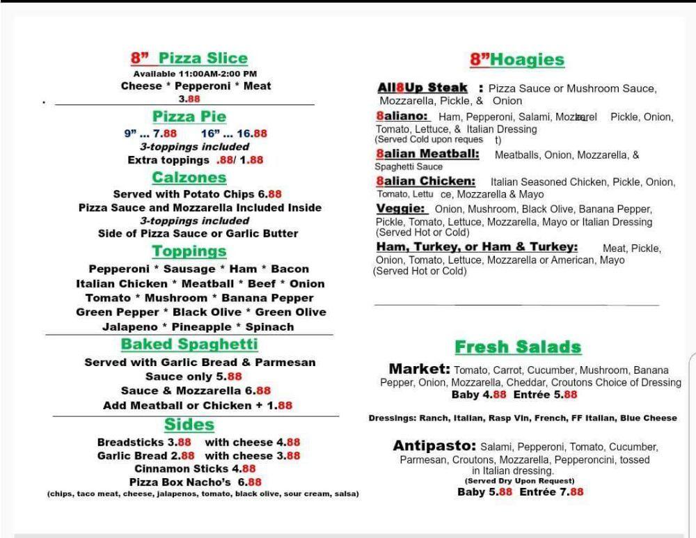 Menu at ALL8UP Pizza, BBQ & Hoagies, Hamilton