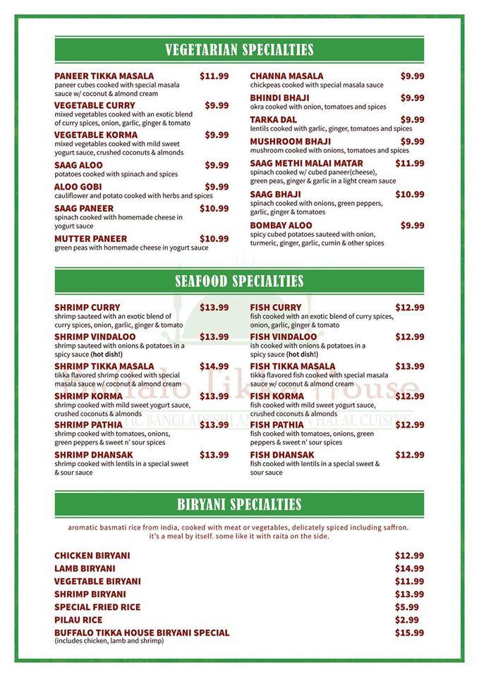 Menu at Buffalo Tikka House restaurant, Buffalo