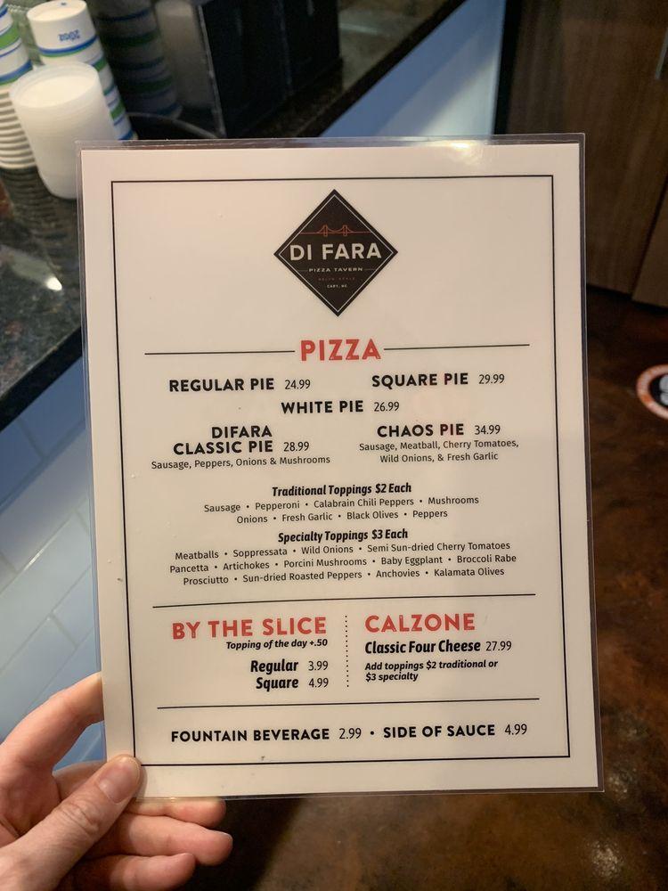 Menu at Di Fara Pizza Tavern pizzeria, Cary