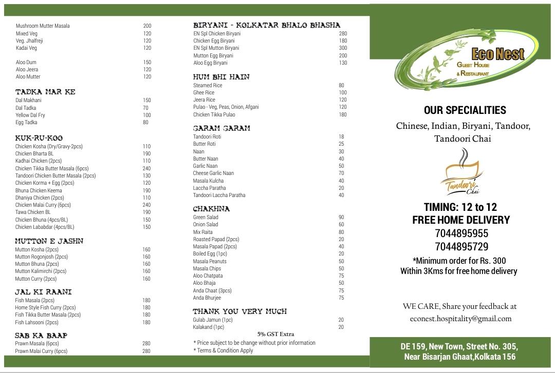 Menu at Eco Nest Restaurant & Cafe, Kolkata