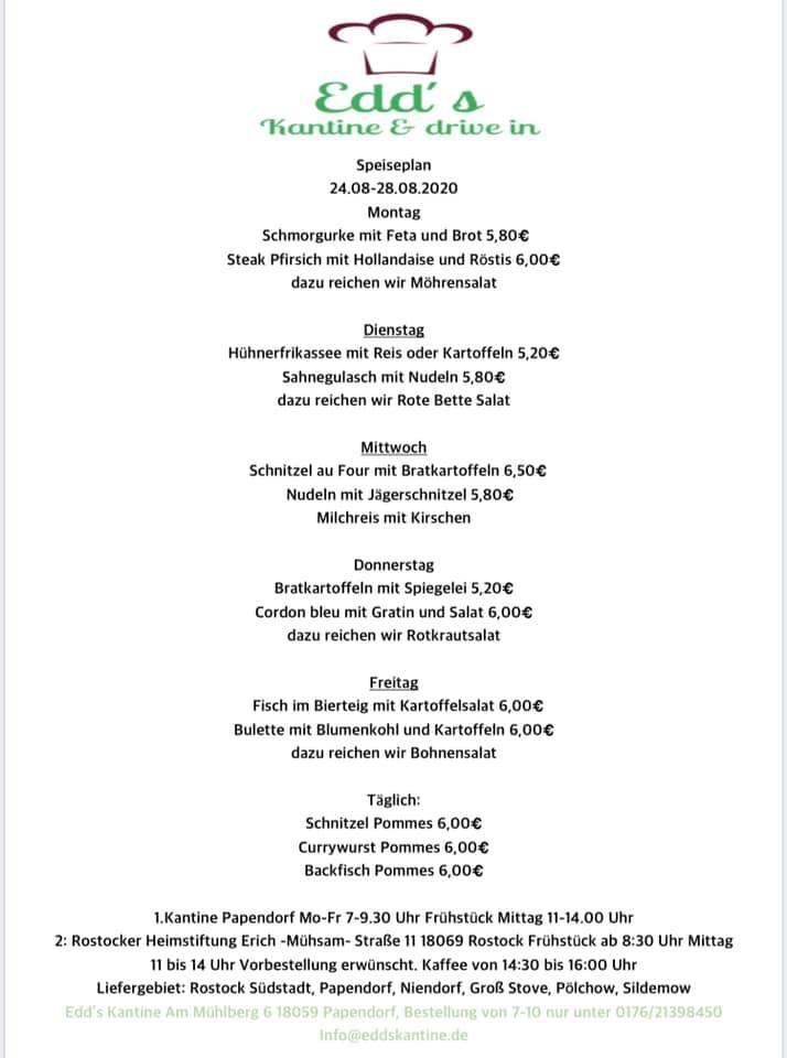 Menu at Edd‘s Kantine restaurant, Rostock