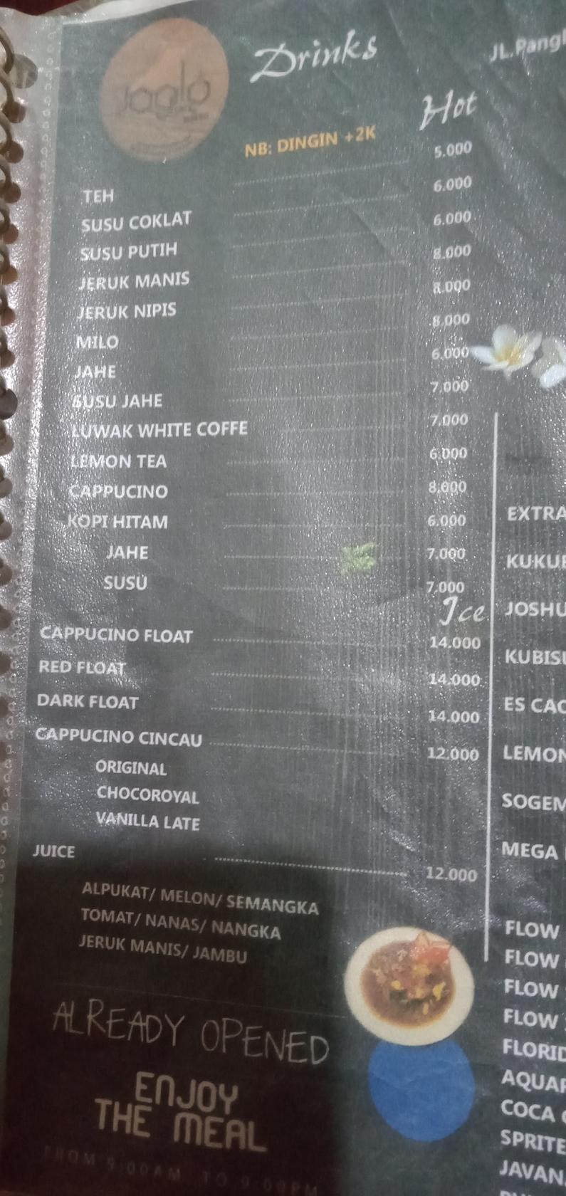 Carta de Joglo cafe, Probolinggo