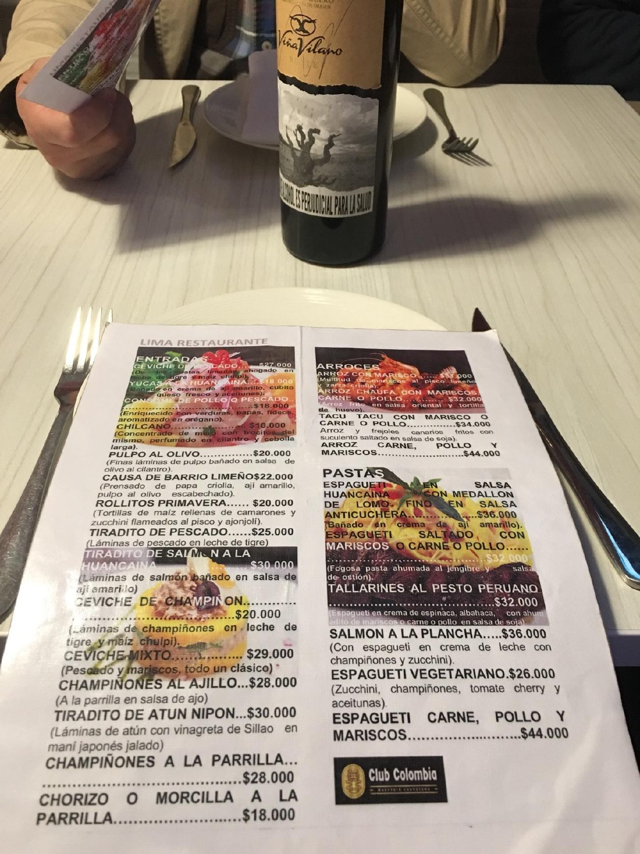 Menu at La Mafia restaurant, Bogotá, Cl. 27 #4A-16